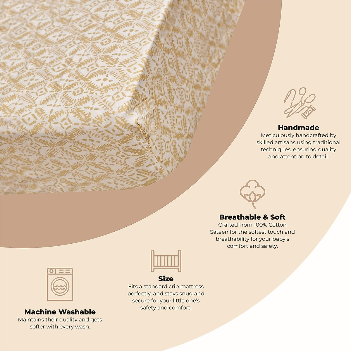 Crane Baby Soft Cotton Crib Mattress Sheet, Fitted Sheet for Cribs and Toddler Beds, Diamond, 28”w x 52”h x 9”d