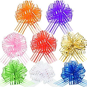 8 Pieces Pull Bow Large Organza Gift Wrapping Ribbon Bow Mixed Color Big Pull Bow for Wedding Gift Baskets, Ribbon Bow for Christmas Wrapping and Decoration, 6 Inches Diameter