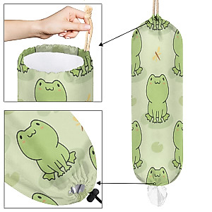 Kawaii Frog Plastic Bag Holder Wall Mount Grocery Bag Holder Reusable Trash Bag Organizer Washable Large Grocery Bag Storage Dispenser ​for Kitchen Pantry