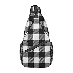 Pubvnih Black And White Buffalo Plaid Sling Backpack Crossbody Shoulder Bags for Women Men, Sling Bag Travel Hiking Chest Bag Daypack Unisex