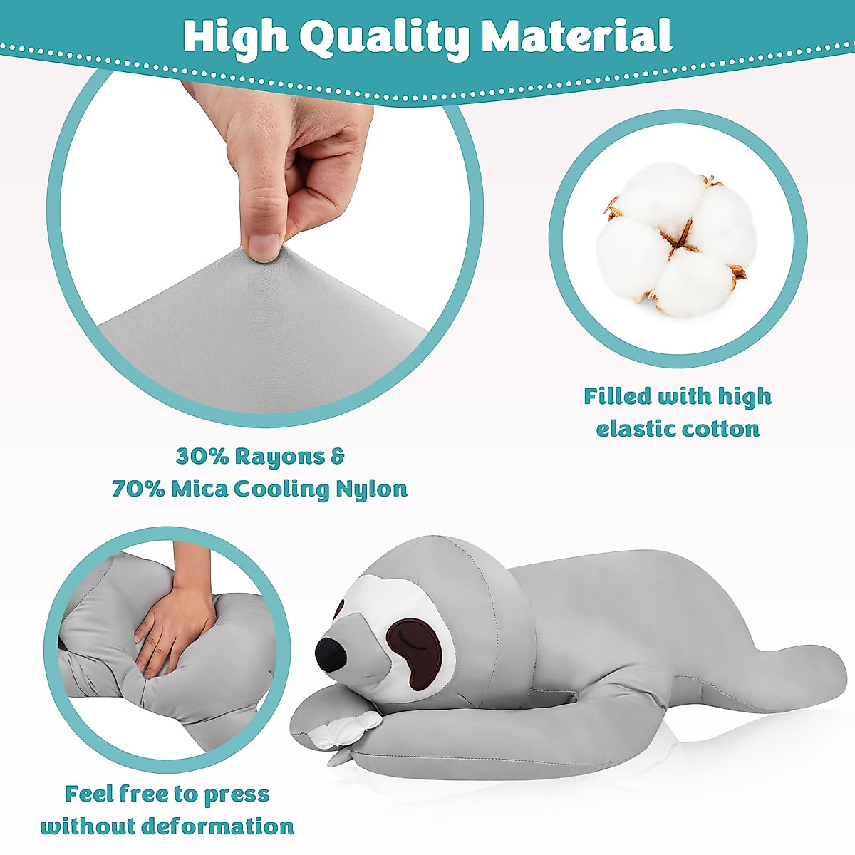 My OLi 24'' Sloth Cooling Stuffed Animal Pillow Coolable Stuffed Sloth Pillow Soft Chill Plush Hugging Pillow Plush Toys Gift for Kids Adults