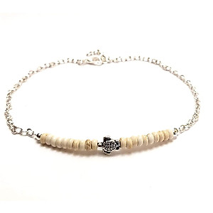 10 Inch Turtle Charm Ankle Bracelet With White Turquoise Beads Gift Boxed Anklet