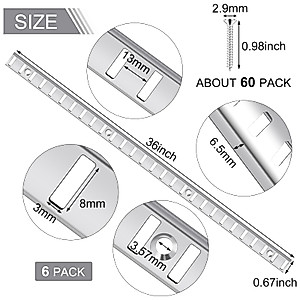 6 Pcs 36 Inch Shelf Pilaster and 36 Pcs Cabinet Shelf Clips Adjustable Shelf Rail Metal Mortise Mount Pilaster Strip Standard for Wall Bookcases Shelving System Closet Organization Storage (Silver)