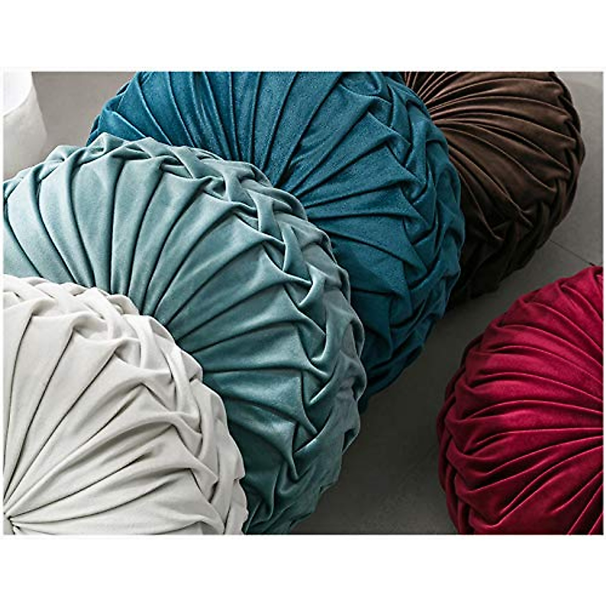 MOCOFO 14" Velvet Pleated Round Pumpkin Throw Pillow Couch Cushion Floor Pillow for Sofa Chair Bed Car Home Decorative (Light Blue)