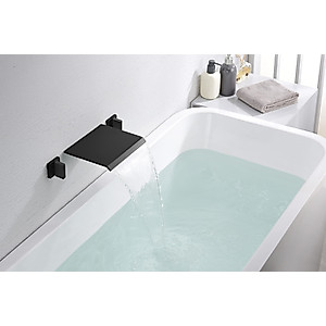SUMERAIN Matte Black Wall Mount Bathtub Faucet Waterfall Tub Filler Two Handles High Flow Rate