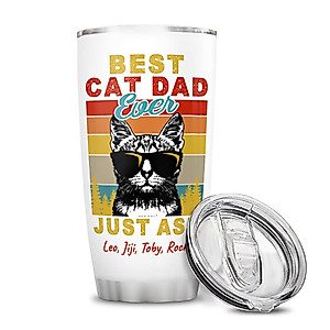 Wassmin Personalized Best Cat Dad Tumbler Cup With Lid 20oz 30oz Stainless Steel Double Wall Vacuum Insulated Tumblers Coffee Travel Mug Fathers Birthday Christmas Drinking Cups Cats Owners Lovers