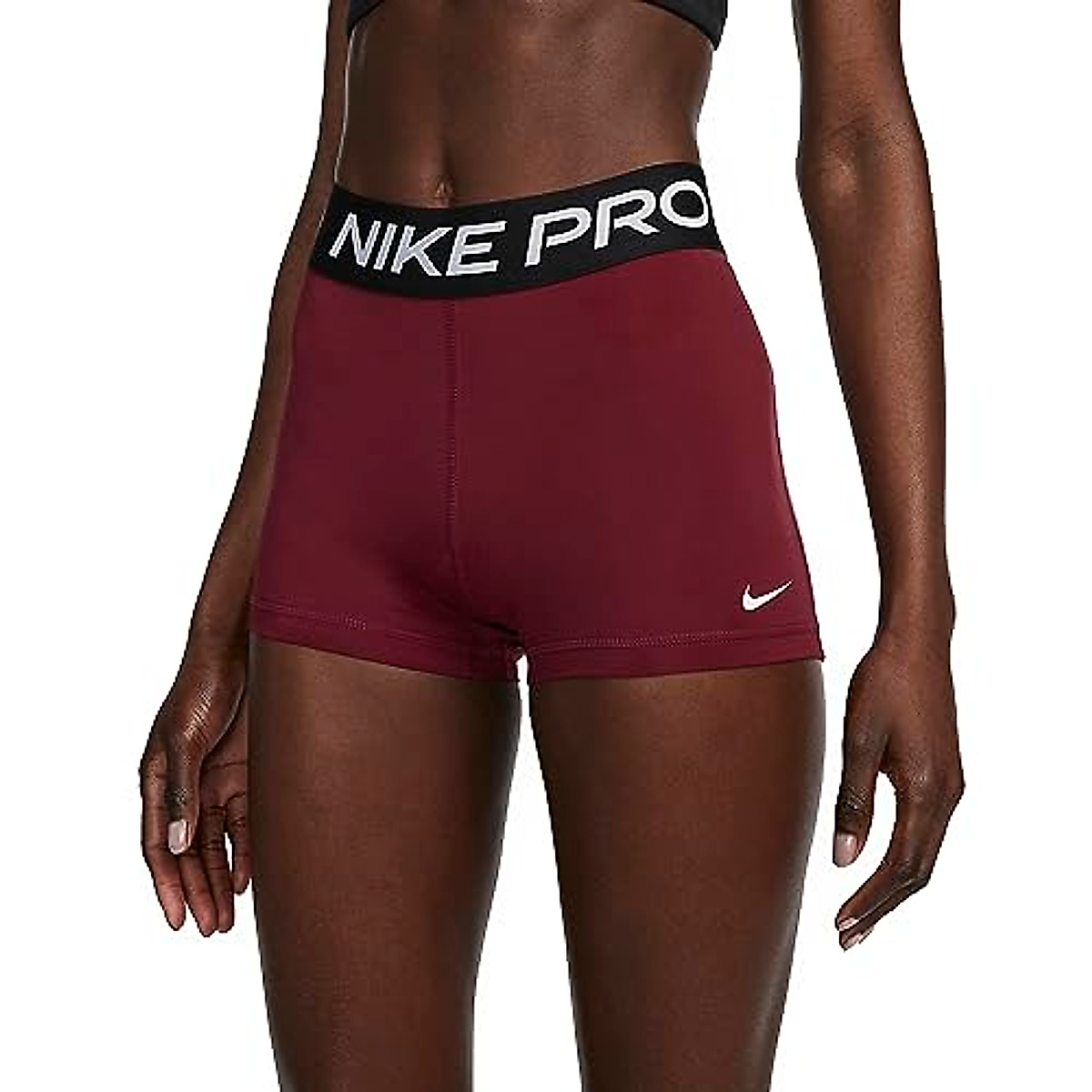 Nike Pro Women's 3" Shorts (Large, Dark Beetroot/Black/White)