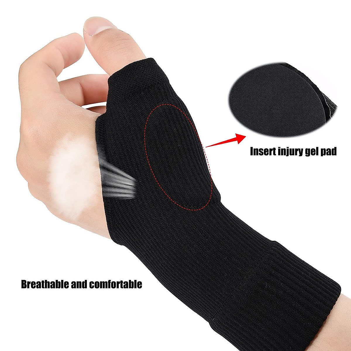 Wrist Thumb Support Compression Gloves (1 Pair), Breathable Wrist Brace Compression Sleeves with Soft Gel Pads for Tendonitis, Arthritis, Carpal Tunnel Splint for Relieve Hand Wrist Thumb Joint Pain