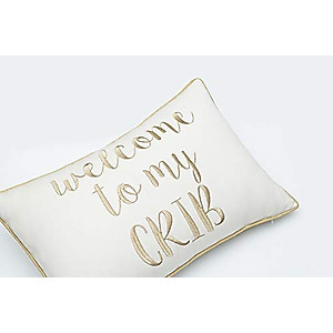 Rudransha Welcome to My Crib Embroidered Lumbar Accent Throw Pillow Cover - Nursery Decor - 12x18, Ivory-Beige