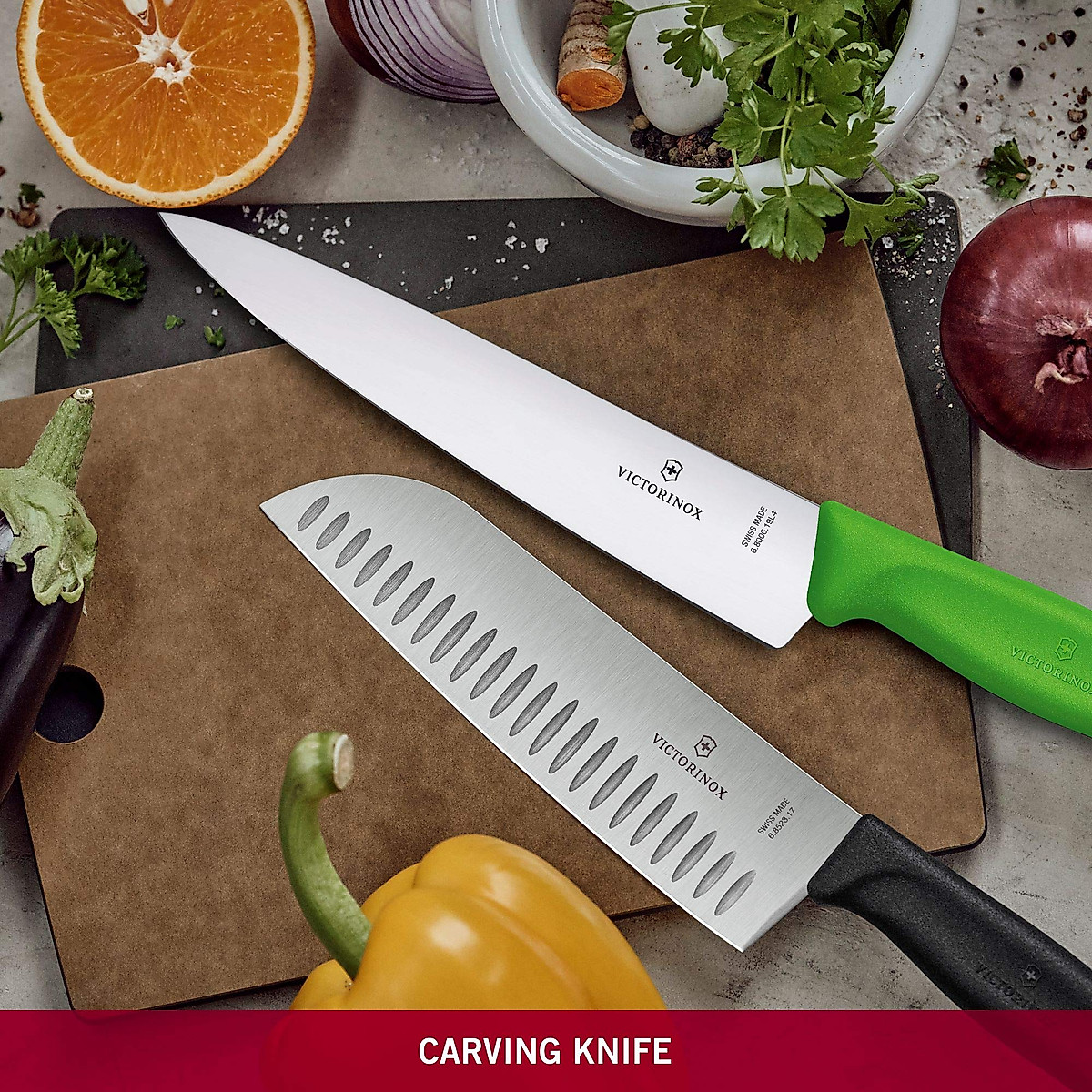 Victorinox 6.8006.19L4B Swiss Classic Carving Knife for Carving, Slicing and Dicing Meats, Vegetables or Fruits Straight Blade in Green, 7.5 inches