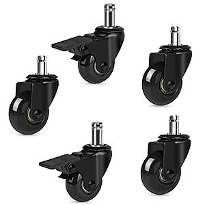 Hirate 5 Pack Office Chair Casters (2 with Brakes, 3 Without), 2" Lockable Heavy Duty Swivel Caster Wheel Replacements for Hardwood Floor Carpet