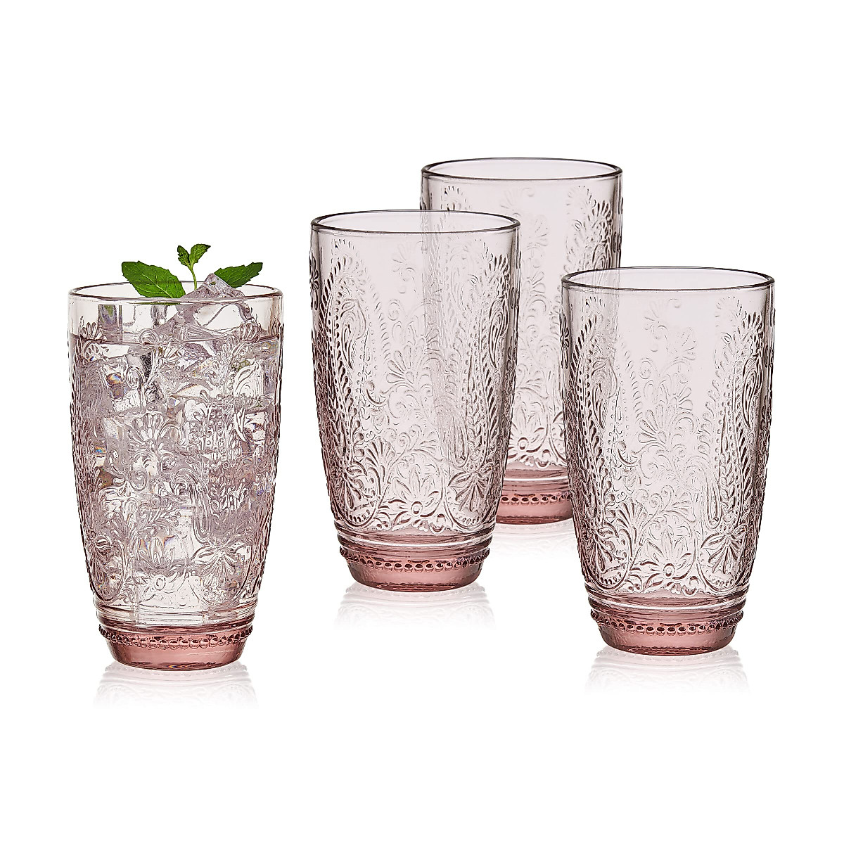 Fitz and Floyd Maddi Highball Tumbler Cups, Set of 4, Blush