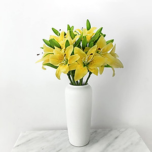 MINYULUA 8Pcs Artificial Tiger Lily Flowers Yellow Real Touch Lilies Flower Bouquet Faux Floral Table Centerpieces Arrangement for Wedding Home Party Garden Office Decor