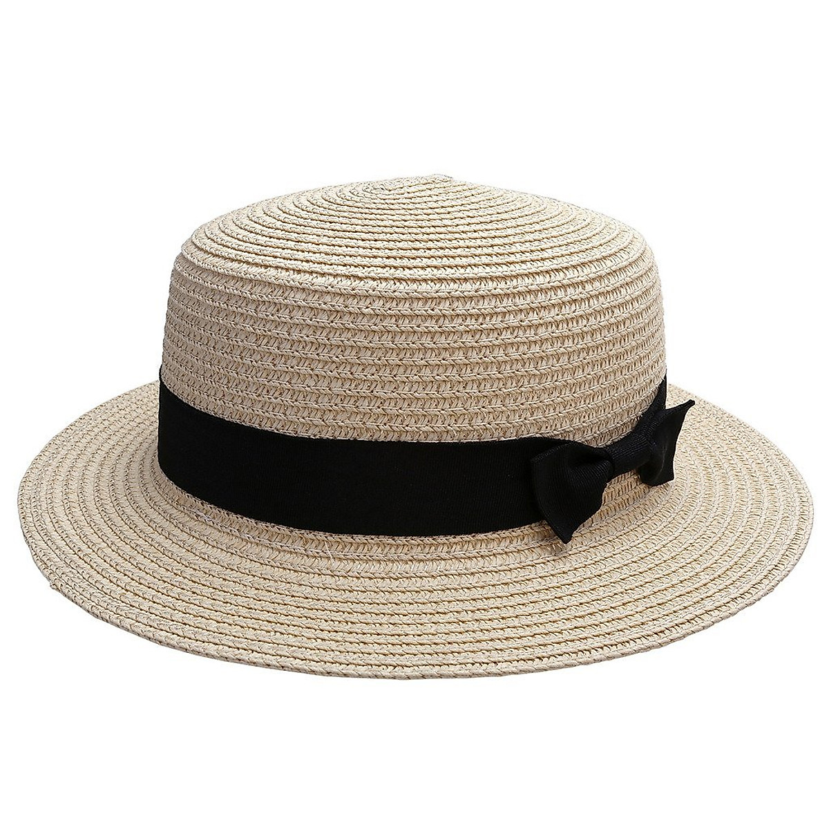 Ayliss Women Bowknot Straw Hat Summer Fedoras Boater Sun Hat,Light Khaki