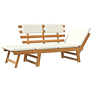 vidaXL Solid Acacia Wood Patio Bench with Cushions 2-in-1 Outdoor Garden Lawn Yard Terrace Balcony Lounge Bed Seat Seating Furniture