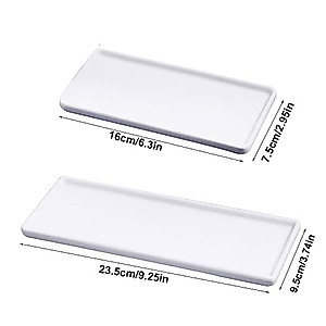 2 Pack Ceramic Vanity Trays for Bathroom, Marble Candle Tray, Rectangle White Jewelry Dish Ring Dish Tray Organizer, Porcelain Toothbrush Holder for Countertop, Kitchen Sink (Small & Big)