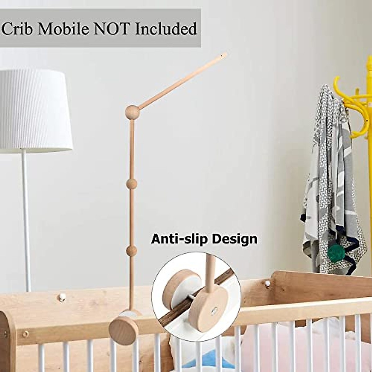 Yimisya Wooden Baby Crib Arm - Anti-Slip Crib Mobile Bed Bell Holder Arm DIY Mobile Hanger Kit for Crib & Nursery Decor