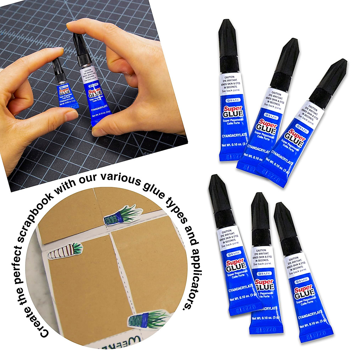 BAZIC Super Glue 3g/0.10 Oz., Small Tube Clear Adhesive Fluid Liquid Bonding for Office & Home Improvement (6/Pack), 1-Pack