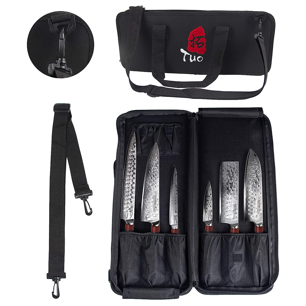 TUO Knife Bag for Chef, Padded Knife Roll, Knife Case, Durable Knife Carrier, Canvas Knife Holder for Kitchen Tools, Utensil Pockets with Shoulder Strap & Handle, which with 12 slots and Zipped Pouch