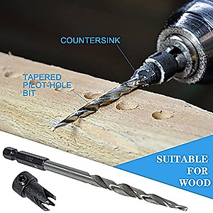 Wood Countersink Drill Bit, 11 PC Wood Drill Bit #4, 6, 8, 10, 12, Tapered Drill Bits with 1/4" Hex Shank, Chamfered Adjustable Counter Sinker Drill Bit Set for Woodworking