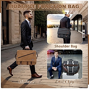 RAVUO Messenger Bag for Men,Water Resistant Canvas Satchel 15.6 17 Inch Laptop Briefcases Business Shoulder Crossbody Bag