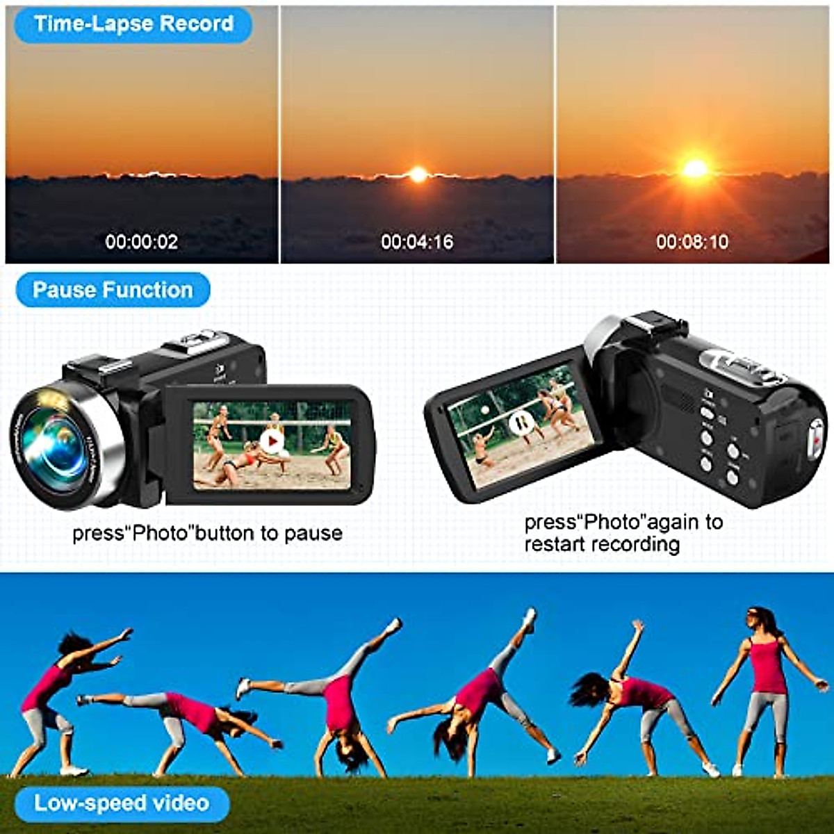 Heegomn Video Camera Camcorder with Microphone HD 2.7K Video Recorder Camera Vlogging Camera for YouTube Kids Camcorder with 3.0" LCD Screen,18X Digital Zoom,Remote,2 Batteries and 32G SD Card