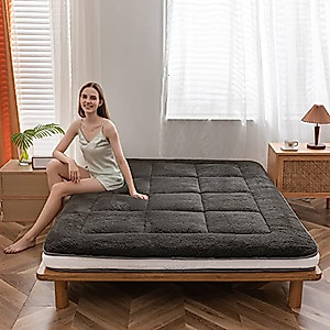 MAXYOYO Japanese Queen Size Futon Mattress, Upgraded Ultra Soft Fluffy Trifold Mattress, Dark Grey