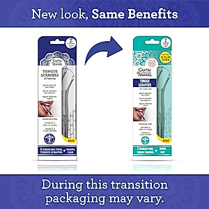 GuruNanda Tongue Scraper for Adults (2 Pack) with Travel Case, 420 Medical-Grade 100% Stainless Steel Tongue Cleaner, Aids in Fresh Breath & Oral Care