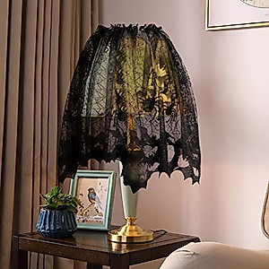 5pack Halloween Decorations Tablecloth Runner Black Lace Round Spider Cobweb Table Cover Fireplace Mantel Scarf Spiderweb Fireplace Scarf Spider Lampshade with 36pcs Scary 3D Bat for Halloween Party