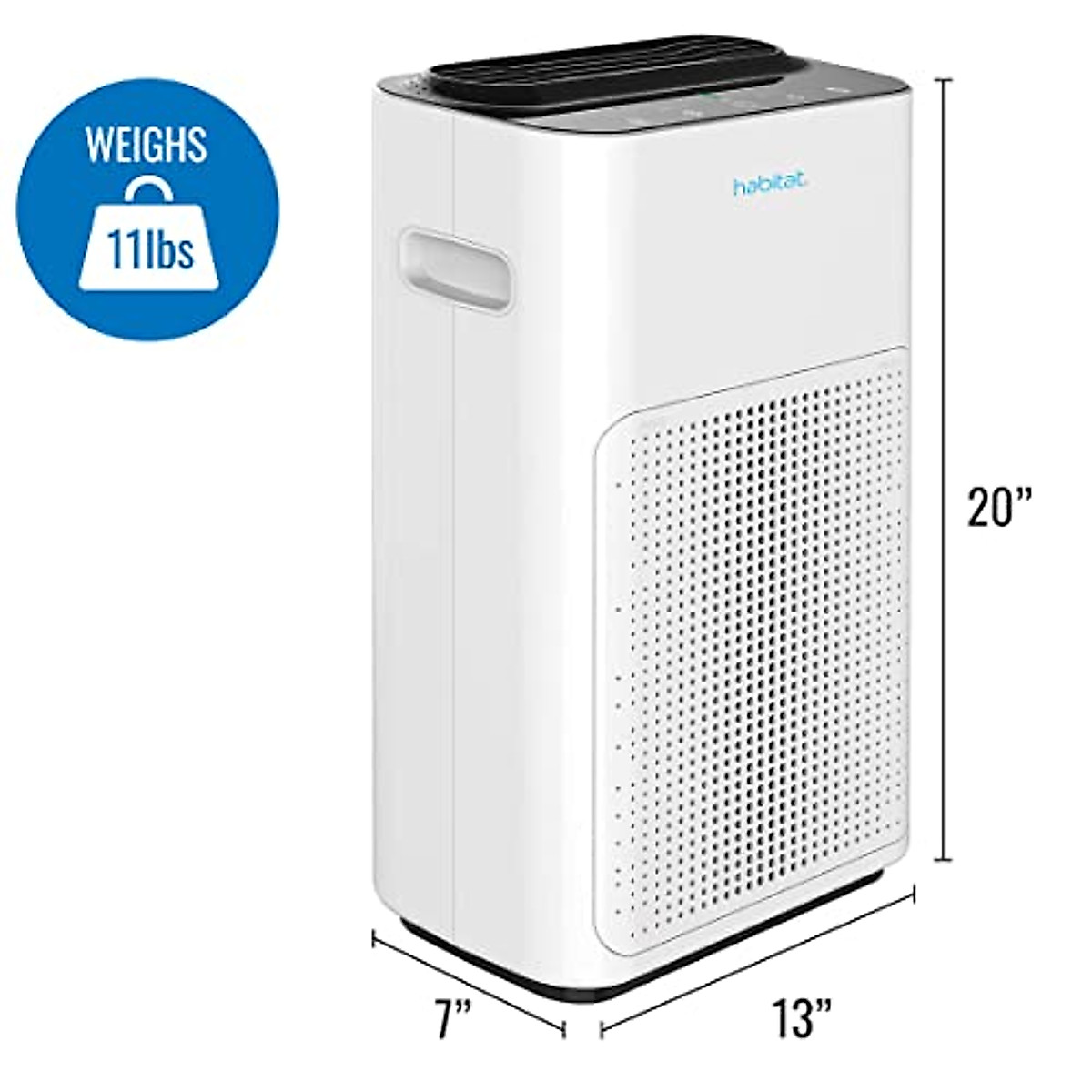 Habitat Medium Room Air Purifier with HEPA 13 Activated Carbon Filtration System, Real-Time Air Quality Monitor and Alert, Whisper Quiet Fan with Three Speeds, Filter Replacement Reminder, White