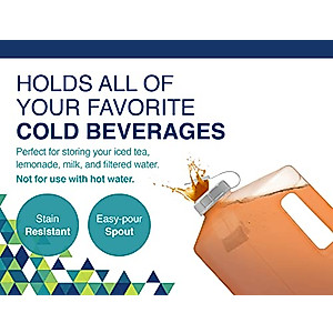 Arrow 1 Gallon Plastic Jug for Cold Drinks - Refrigerator Bottle with Cap, Easy-Pour Spout and Graduated Markings - Made in USA, BPA Free Plastic - Ideal for Water, Iced Tea, Juice, Milk