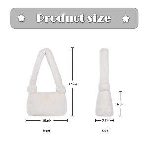 TANOSII Fuzzy Underarm Bag Faux Fur Shoulder Bag Furry Top-handle Bag Fluffy Handbag for Women White