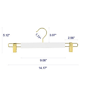 Amber Home 24 Pack 14.17" Solid White Wooden Pant Skirt Hangers with Gold Hook, Bottom Hangers for Slacks Trousers Jeans with 2-Adjustable Gold Clips (White, 24 Pack)