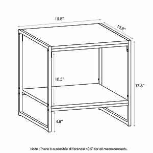FURINNO Camnus Modern Living 2-Tier End Table, Americano, 15.9 in x 15.75 in x 18 in