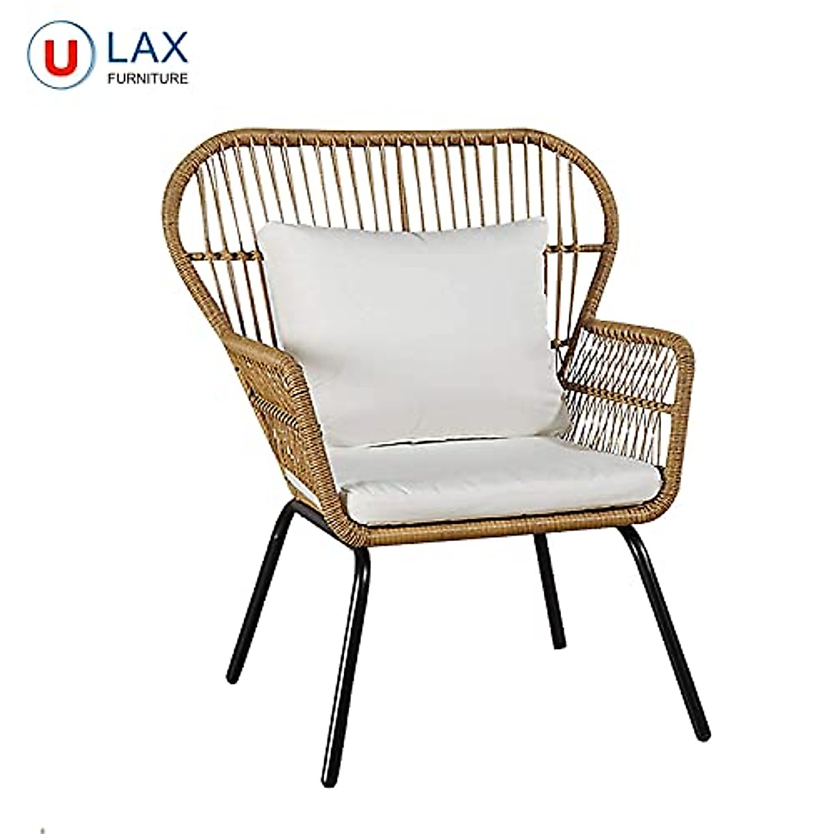 Ulax Furniture 3 Piece Outdoor Wicker Set Patio Furniture Conversation Bistro Set with Bistro Club Chairs and Side Table