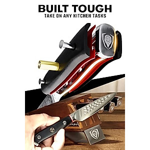 DALSTRONG Knife Block Set - 5 Piece - Shogun Series ELITE - AUS-10V High-Carbon Japanese Steel - Black G10 Handles - Acacia Wood - Damascus - Kitchen Knife Set with Block - Professional Cutlery Set