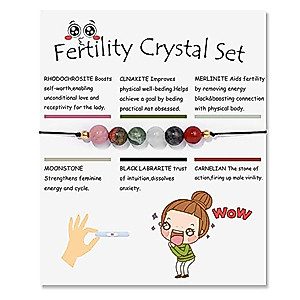 COLORFUL BLING Natural Stone 6mm Beads Crystal Stretch Bracelet Healing Stone Braided String Bracelet with Spiritual Card for Women Teen Yoga Balancing Protection Jewelry-fertility