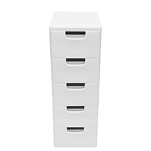 DCEHKR 5 Tier Plastic Drawers Dresser, Storage Drawers, Plastic Drawer Storage with 5 Wheels, Stackable Vertical Clothes Storage Tower, Storage Cabinet Organizer for Storing Clothes (White)