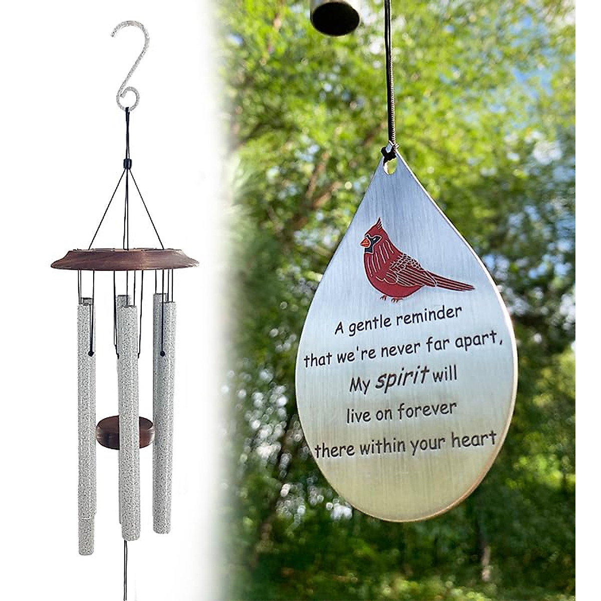 Memorial Cardinal Wind Chime Gift Large 34 inch Deep Tone Gifts After the Loss of a Loved One for Outdoor Porch Patio Windchimes or Memorial Gardens