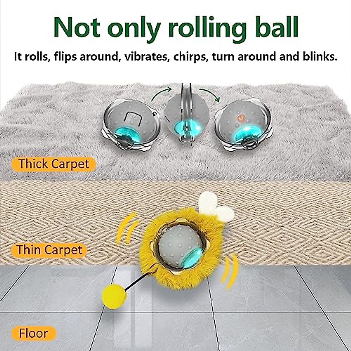 AUKL Interactive Cat Toys Ball with Super Driver, Motion Activate Electric Cat Toy Recommend on Wool Carpet (Robot)