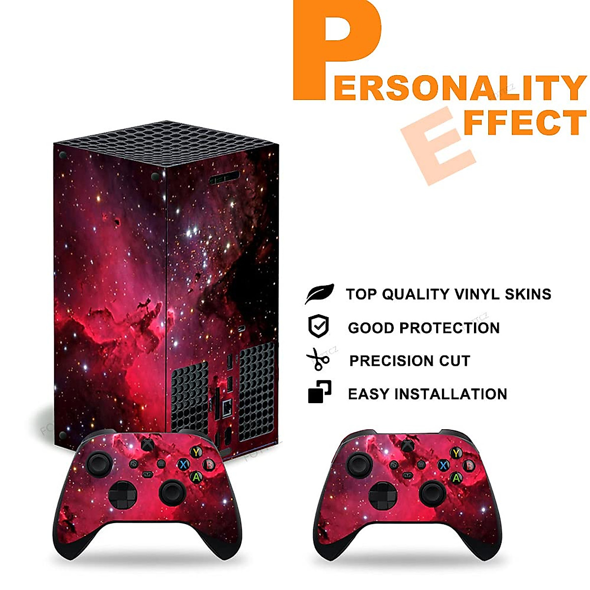 Vinyl Skin for Xbox Series X Console and Controllers, Sticker Decal Protect Xbox Series X Devices - Red Nebula & Demon Hand