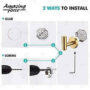 AMAZING FORCE Gold Bathroom Towel Hook Shower Towel Hook Wall Mounted Hand Towek Hook 2 Pack.