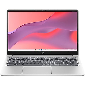 HP Newest 15.6" HD Chromebook Laptop, Intel Processor N200, 8GB RAM, 64GB eMMC + 64GB Card, Webcam, WiFi, Zoom Meeting, Bluetooth, USB-A&C, Chrome OS- Natural Silver, JVQ MP