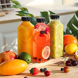 Moretoes 28pcs 16oz Empty Plastic Juicing Bottles, Juice Bottles with Black Tamper Evident Caps, Reusable Clear Bulk Drink Juice Containers with Lids for Juicing Milk Smoothie Tea and Other Beverages