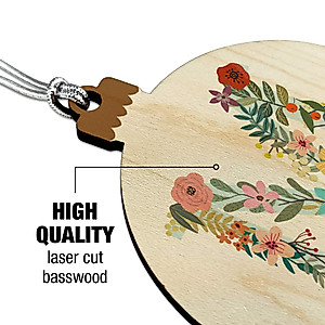 Letter M Floral Monogram Initial Wood Christmas Tree Holiday Ornament