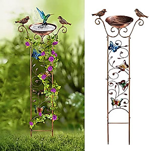 AWENDIETOU Bird Bath with Garden Trellis for Climbing Plants Outdoor 2 in 1 Bird Baths Bowl,Bird Bath for Outdoors Birdfeeder with Metal Antique Iron Easy to Install Detachable T