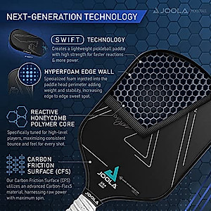 JOOLA Ben Johns Hyperion CFS 16mm Swift Pickleball Paddle - USAPA Approved for Tournament Play - Carbon Fiber Pickle Ball Racket - Maximum Speed with High Grit & Spin
