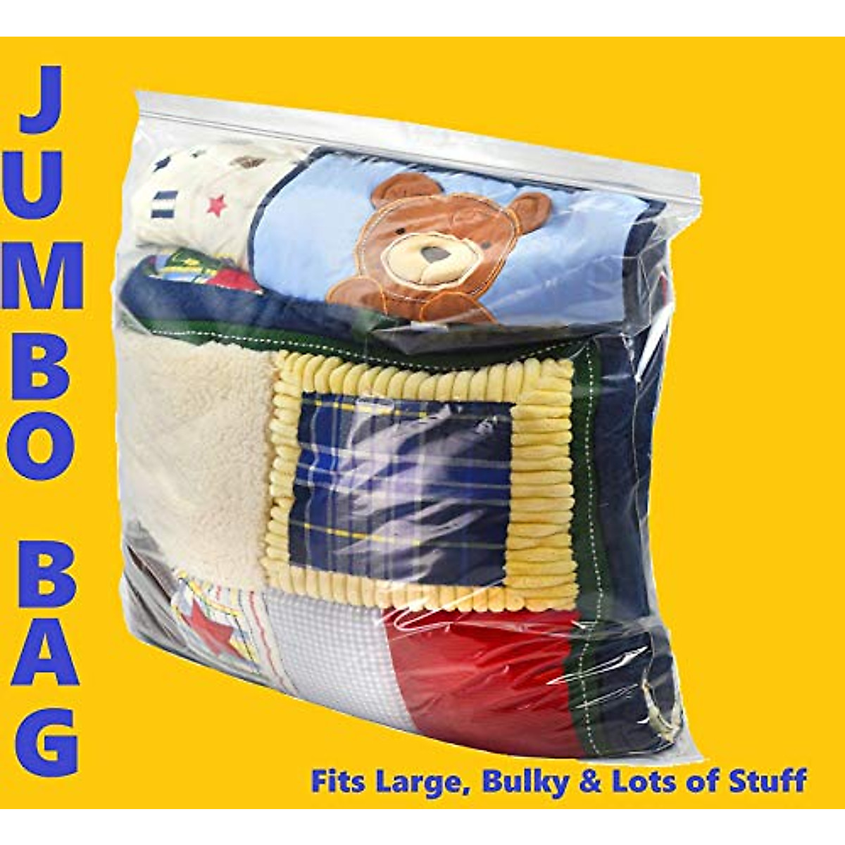 [ 20 COUNT ] JUMBO BAG Zipper top 8 Gallon - Resealable Bag with Zipper Top Storage Bags - Extra Large 22" x 24" for Seasonal Clothing, Blanket, Linens, Pillows, Food
