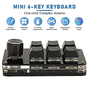 Yunseity Macro Mechanical Keyboard, 6 Keys Mini OSU Keyboard with Knob Design, Professional HID Programmable Macro Keypad for Gaming