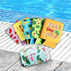 Whaline 12Pcs Summer Hawaiian Can Sleeves Reusable Cooler & Insulated Can Sleeves Beer Can Cooler Covers Collapsible Insulator Drink Sleeves for 12oz Beverage Coffee Cans Bottles, 6 Designs